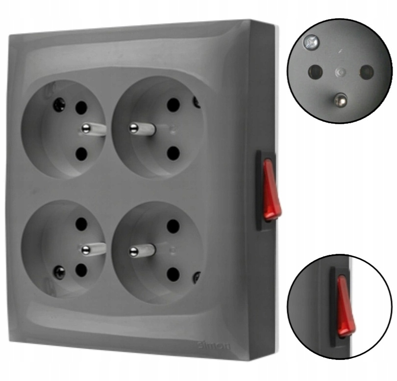 SIMON AquaClick Gniazdo Poczwórne Natynkowe Uziemienie Wyłączniki Szare ...