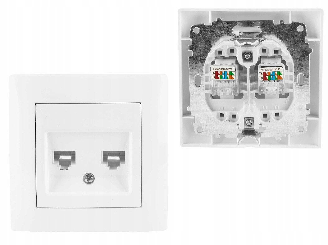 WESA Gniazdo Gniazdko Komputerowe Podwójne 2x RJ45 Podtynkowe Białe ...